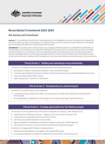 Reconciliation Commitment - Department of Education, Australian Government